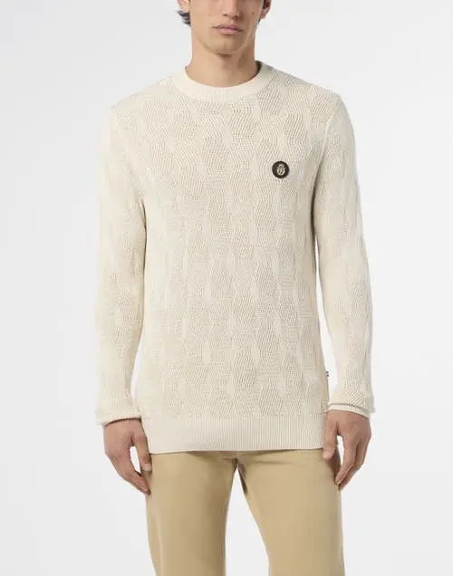 BILLIONAIRE Wool Silk Roundneck Pullover With Braids And Stud Detail - Offwhite