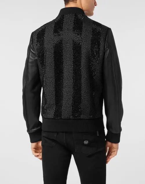 Philipp Plein Suede Bomber Jacket Ls Strass