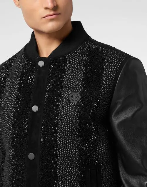 Philipp Plein Suede Bomber Jacket Ls Strass