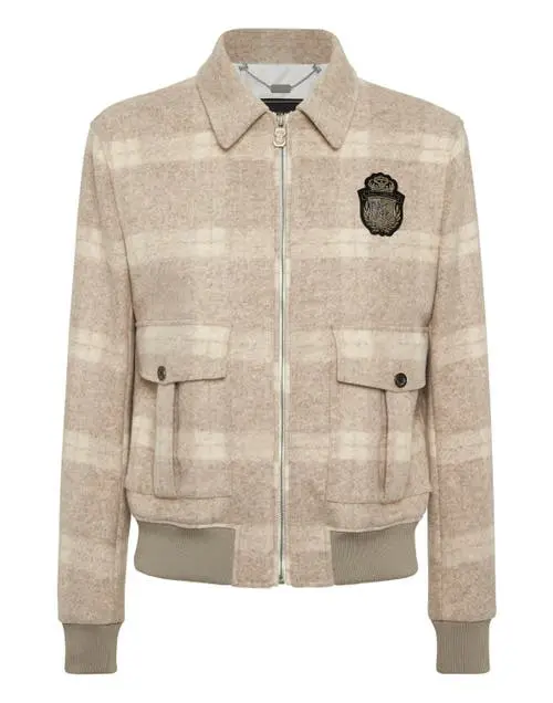 BILLIONAIRE Wool Check Jacket With Crest Detail