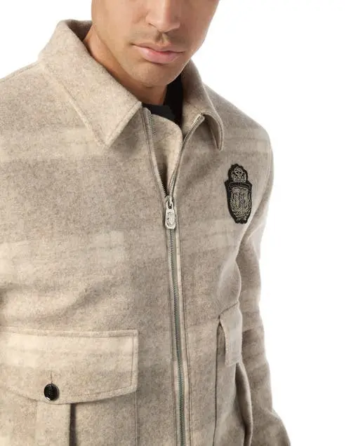 BILLIONAIRE Wool Check Jacket With Crest Detail