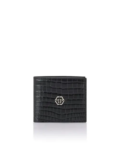 Philipp Plein Leather French Wallet Cocco