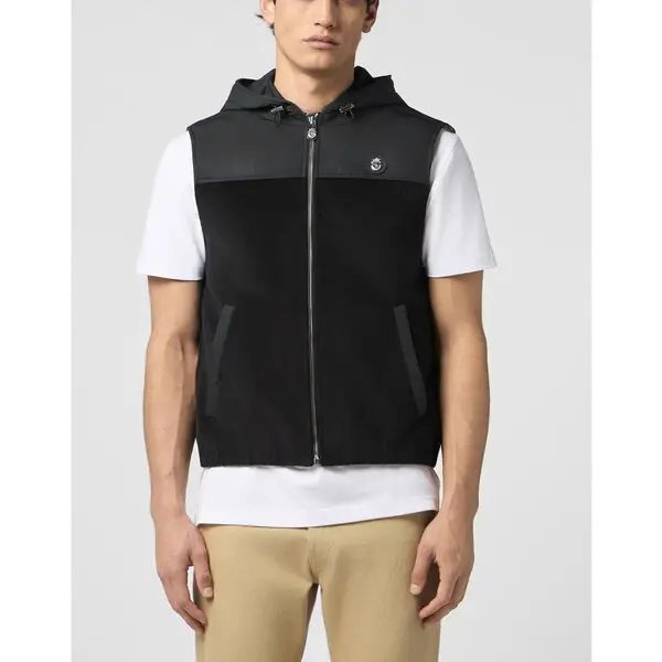 BILLIONAIRE Velvet Nylon Short Vest - Black