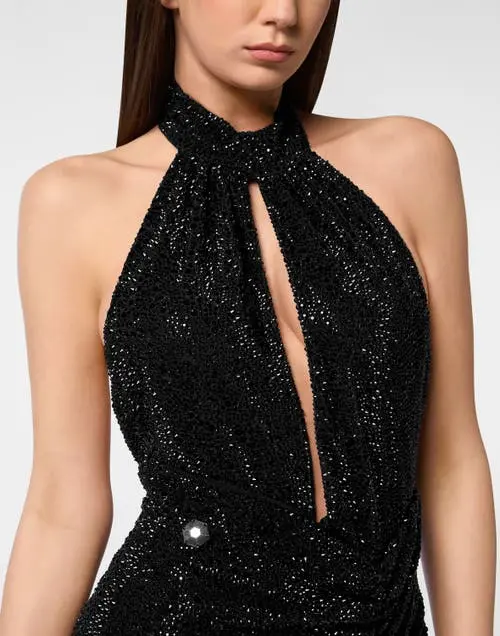 Philipp Plein Backless Long Evening Dress Mix Strass