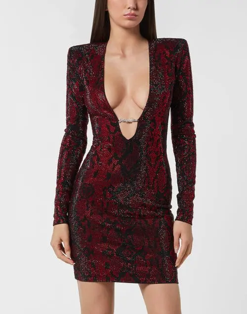 Philipp Plein Long-sleeved Mini Dress Strass