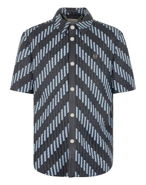 Philipp Plein Weaved Leather Shortsleeve Shirt Stripes