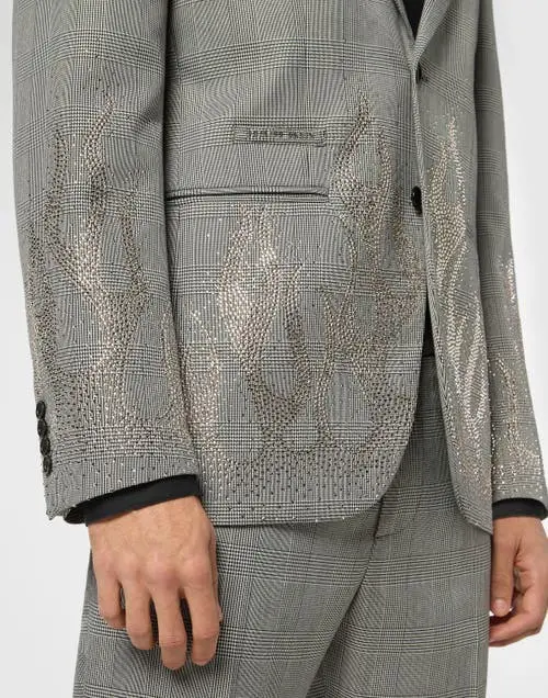 Philipp Plein English Check Blazer Ls Strass Flame