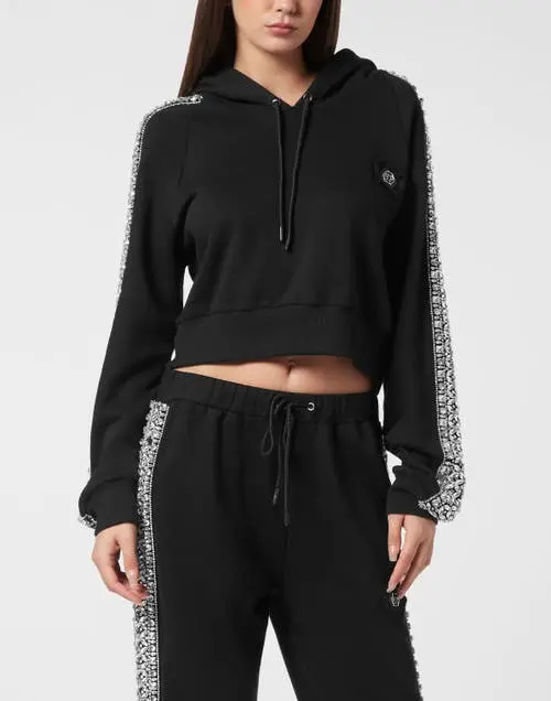 Philipp Plein Cropped Hoodie Crystal - Black