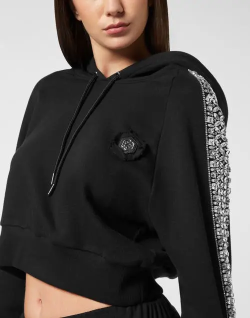 Philipp Plein Cropped Hoodie Crystal