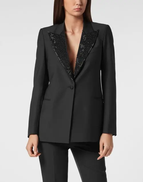 Philipp Plein Wool Boxy Blazer Skull Strass