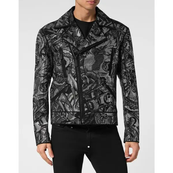 Philipp Plein Leather Jacket Tattoo - Black