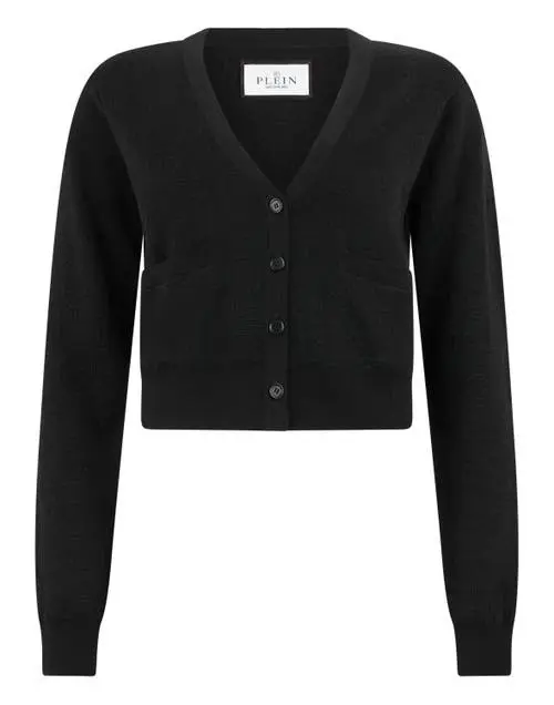 Philipp Plein Merino Wool Cardigan Jacquard Monogram - Black