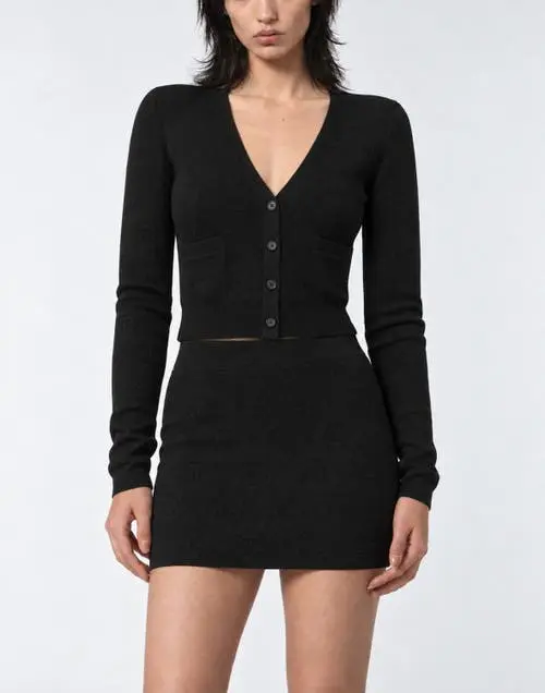 Philipp Plein Jacquard Monogram Merino Wool Cropped Cardigan - Black