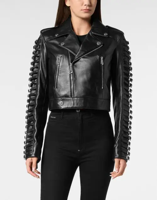 Philipp Plein Leather Jacket Skull - Black