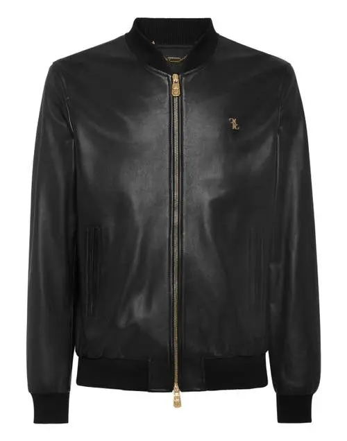 BILLIONAIRE Basic Leather Bomber - Black
