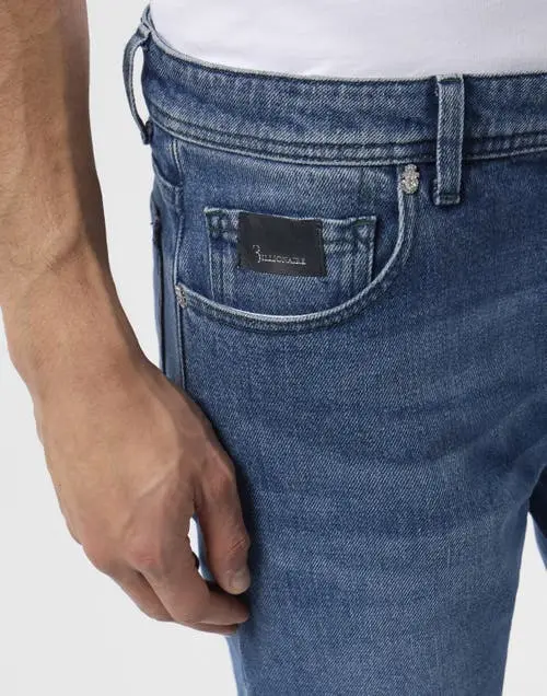 BILLIONAIRE Super Straight Cut Jeans Leather Details - Middleblue