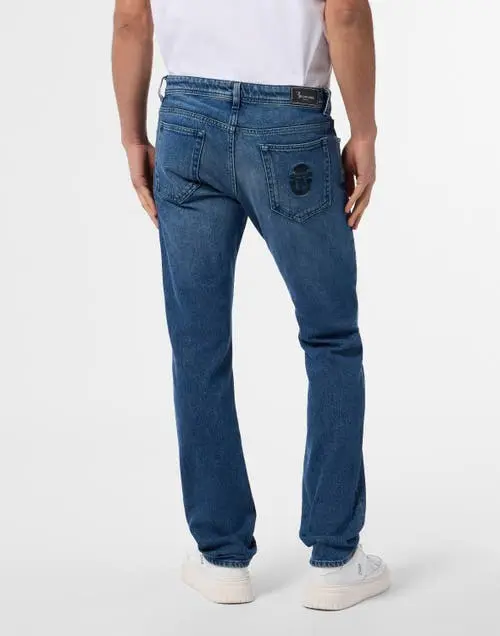 BILLIONAIRE Super Straight Cut Jeans With Leather Details - Middleblue