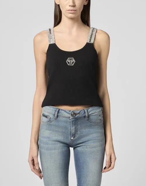 Philipp Plein Rib Tank Top Strass Hexagon