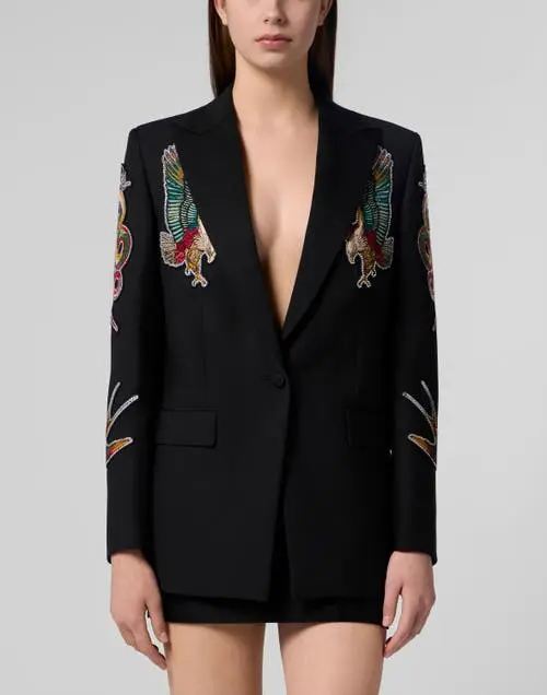 Philipp Plein Boyfriend's Fit Blazer Tattoo Patches - Black