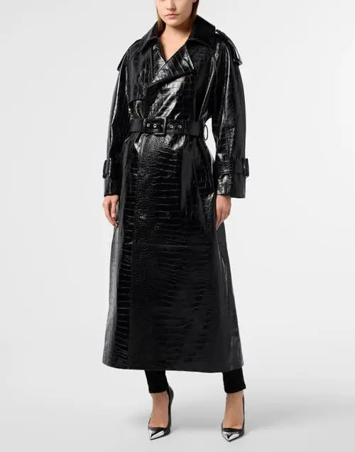 Philipp Plein Long Trench Coat Cocco - Black