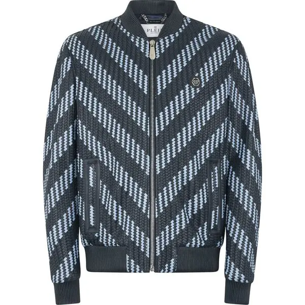 Philipp Plein Weaved Leather Bomber Stripes - Navy