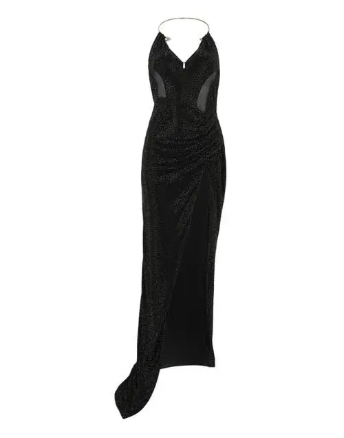 Philipp Plein Multicutting Maxi Dress Piercing Strass - Black
