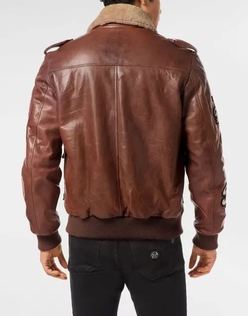 Philipp Plein Nappa Leather And Shearling Aviator Jacket Beers