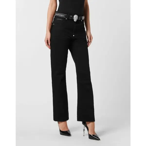 Philipp Plein Studded Calfskin Leather Belt With Skull Buckle - Crystal