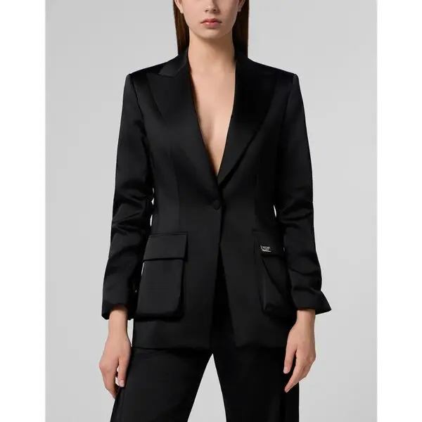 Philipp Plein Satin Cargo Fit Blazer - Black