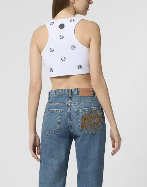 Philipp Plein Ribbed Mini Tank Top Monogram Monogram