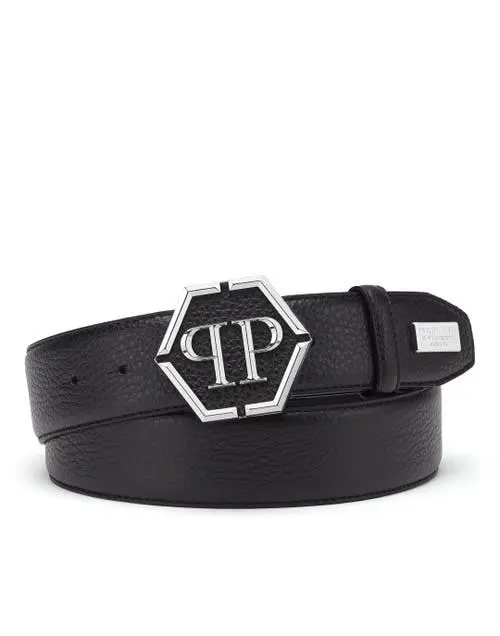 Philipp Plein Leather Belt Hexagon - Black
