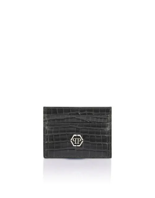 Philipp Plein Leather Card Holder Cocco - Black