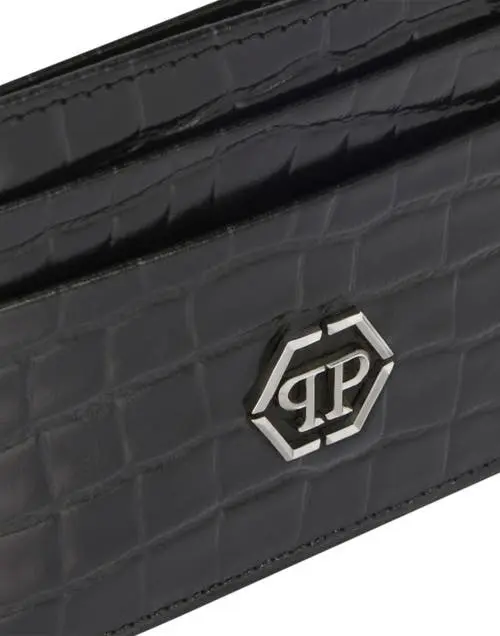 Philipp Plein Leather Card Holder Cocco