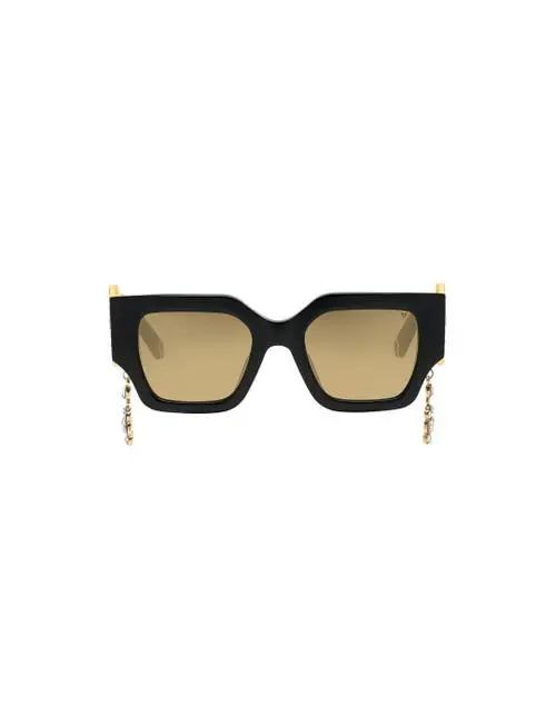 Philipp Plein Square Frame Sunglasses With Logo Chain Detail - Black/gold