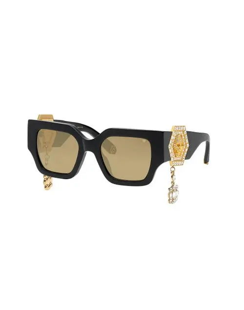 Philipp Plein Square Frame Sunglasses With Logo Chain Detail - Black/gold