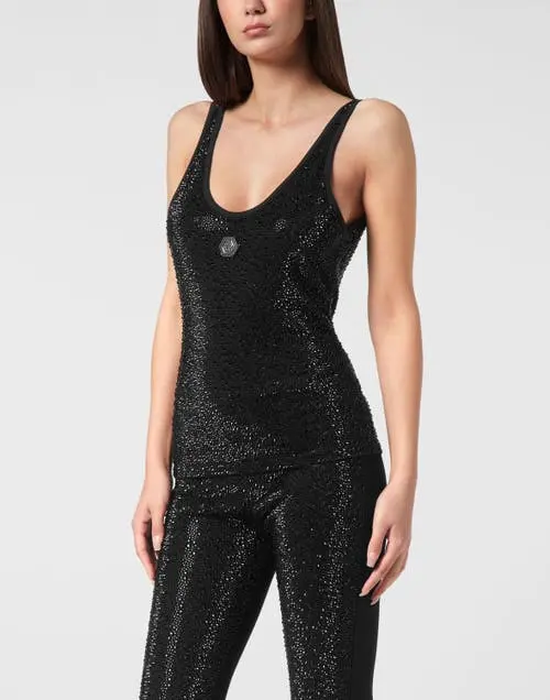 Philipp Plein Tank Top Mix Strass - Black