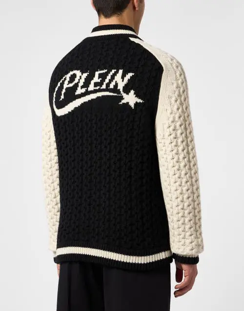 Philipp Plein Wool Blend Knitted Bomber Plein Star