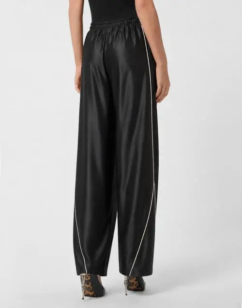 Philipp Plein Wide Leg Laminated Tracksuit Pants With Drawstring