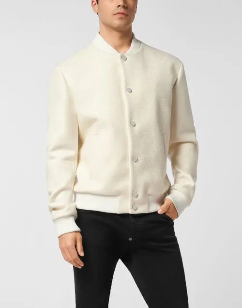 Philipp Plein Varsity Bomber Jacket With Rhinestones - Offwhite