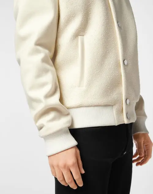Philipp Plein Varsity Bomber Jacket With Rhinestones - Offwhite