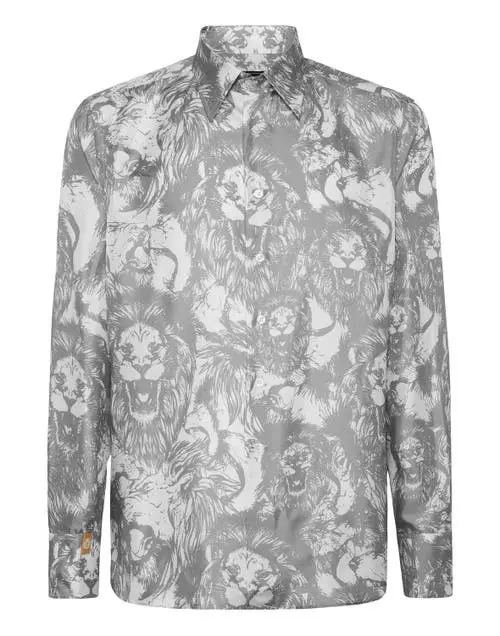 BILLIONAIRE Silk Gold Cut Shirt All-over Lion