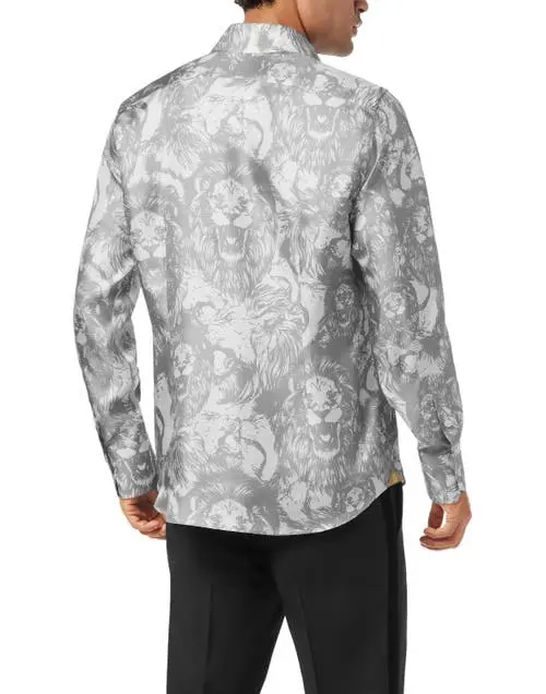 BILLIONAIRE Silk Gold Cut Shirt All-over Lion