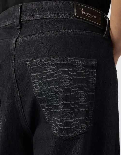 BILLIONAIRE Straight Cut Jeans Bb Monogram - Black