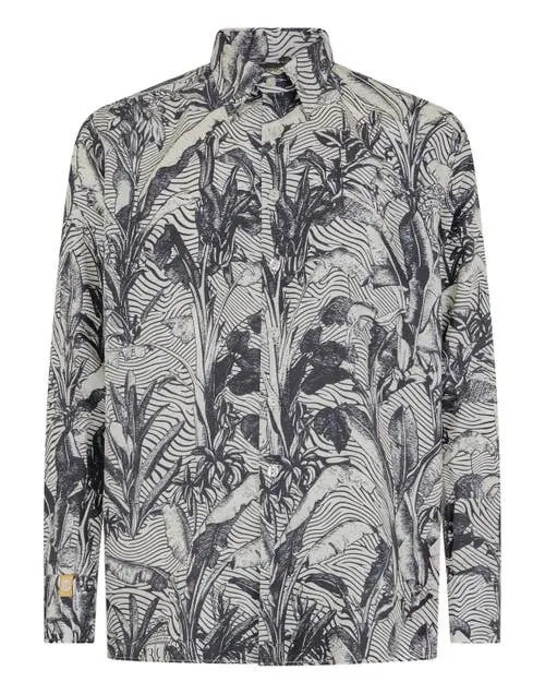 BILLIONAIRE Printed Silk Shirt Palms All-over - Offwhite