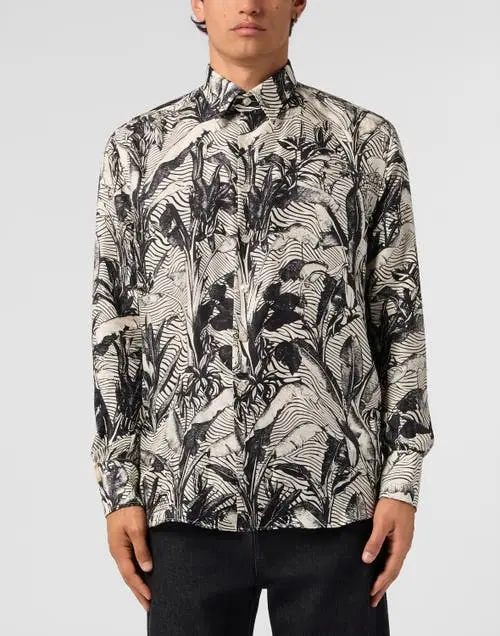 BILLIONAIRE Printed Silk Shirt Palms All-over - Offwhite