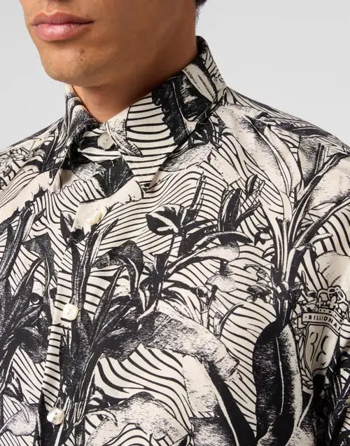 BILLIONAIRE Printed Silk Shirt Palms All-over - Offwhite
