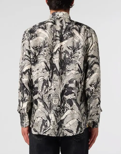 BILLIONAIRE Printed Silk Shirt Palms All-over - Offwhite