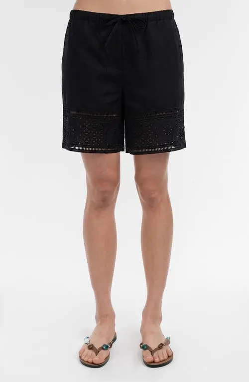 ELLE COLLECTION Lace Insert Pull-on Shorts - Black