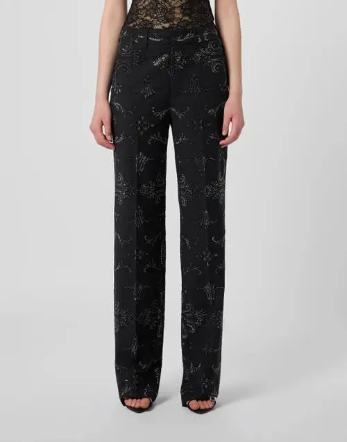 Philipp Plein Lady Straight Trousers Baroque Strass - Black