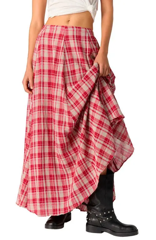 Free People Ives Plaid Maxi Skirt - Cherry Combo